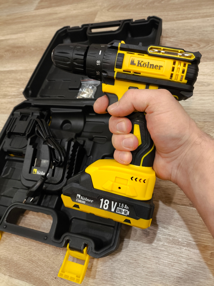 Шуруповерт аккумуляторный с кейсом KOLNER KCD 18LC, 18В, 1,5 Ач, 1450 об/мин купить на OZON по ...