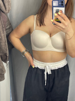 Бюстгальтер Женский OOZE без бретелей, бандо, размер 85C бежевый Нейлон, Спандекс Повседневный ...