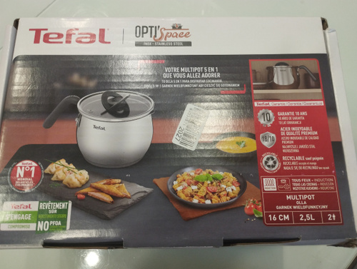Мультикастрюля 2.5 л 16 см Tefal Optispace с крышкой, из нержавеющей стали, со сливными носиками ...
