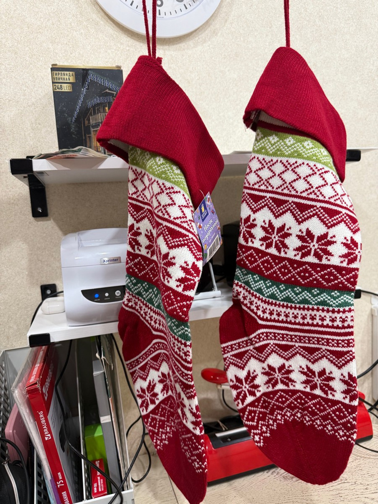 Новогодний носок для подарков большой 25x2,5x47 см, декор на Новый год ...