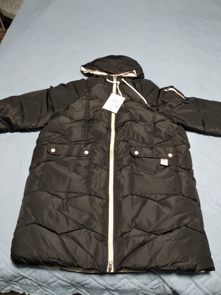 Пальто Женский ZinBee черный Синтепух, размер 54 удлиненный Зима Молния куртка-пилот, утепленное ...