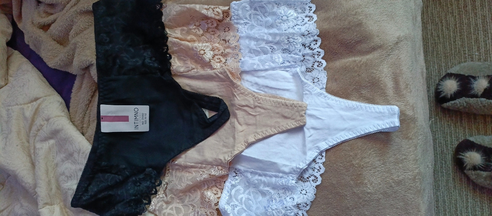 Комплект трусов Женский INTIMNO слипы Хлопок, Спандекс черный, размер 44, 46 Средняя Кружево ...