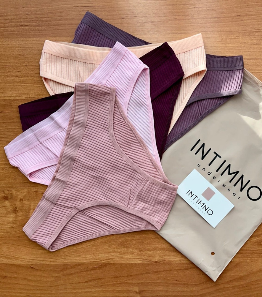 Комплект трусов Женский INTIMNO танга, слипы Хлопок, Эластан черный, белый, размер 48, 50 ...