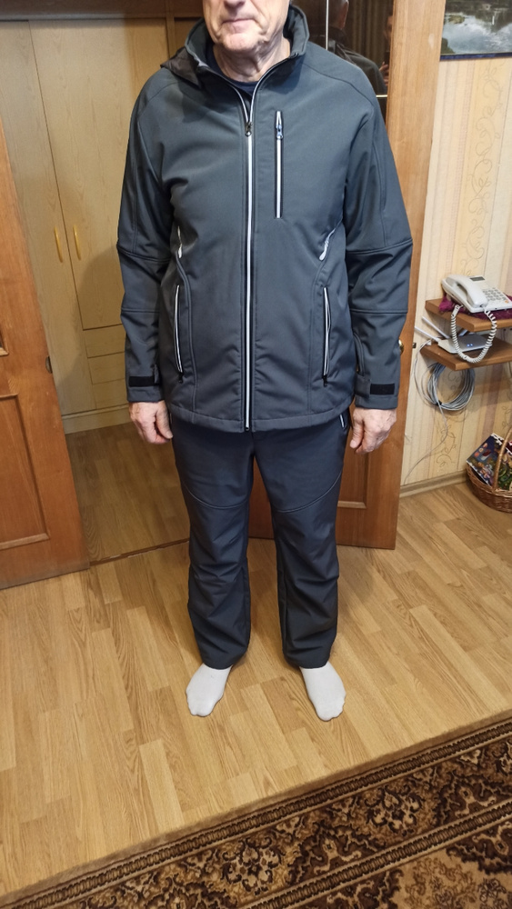 Куртка Мужской Biser Молния, Светоотражающие элементы черный графит стойка Softshell, размер 64 ...