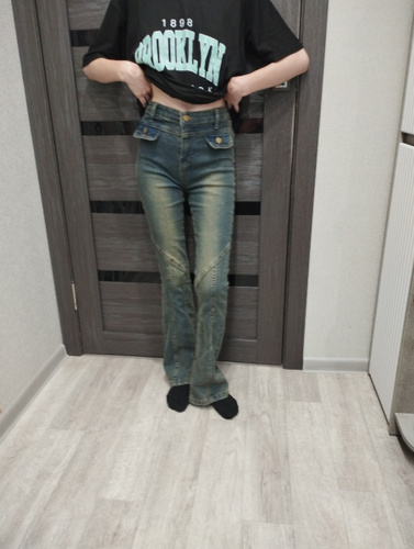 Джинсы Женский SYJWY средне-серый меланж облегающие Полиэстер FR, размер 44 А-силуэт Средняя ...