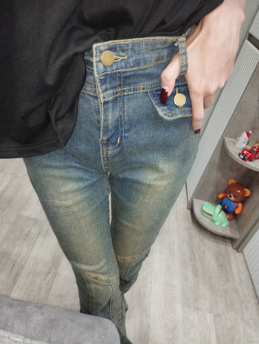 Джинсы Женский SYJWY средне-серый меланж облегающие Полиэстер FR, размер 44 А-силуэт Средняя ...