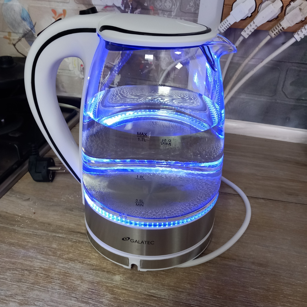 Электрический чайник стеклянный Galatec KT-17G-01NG, 1850 Вт, 1.7 л, белый, прозрачный купить на ...