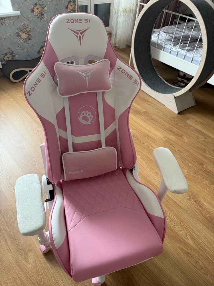Кресло компьютерное игровое розовое, геймерский стул с котиком ZONE 51 ...