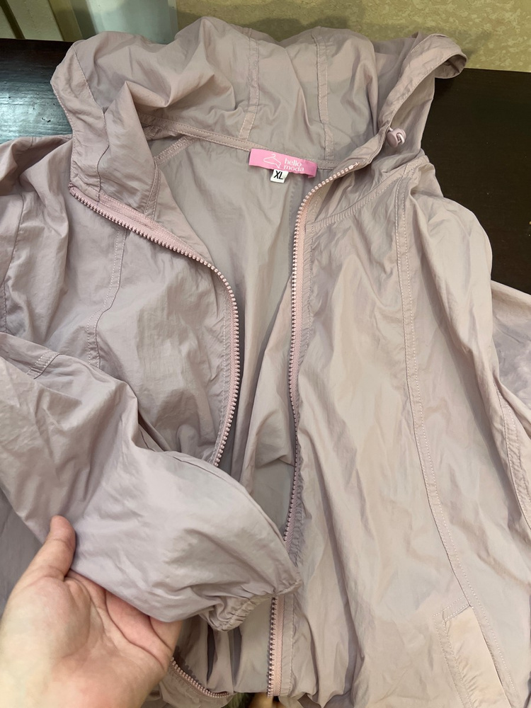 Ветровка Женский HELLO MODA! Капюшон пыльная роза Нейлон, размер 40, 42 Длинный На любой сезон ...