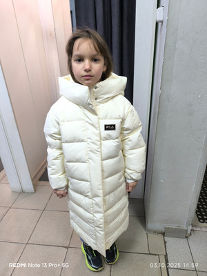 Пальто утепленное Девочки Fila бежевый Синтетика Био-пух, размер 152, 158 прямой Зима Молния ...