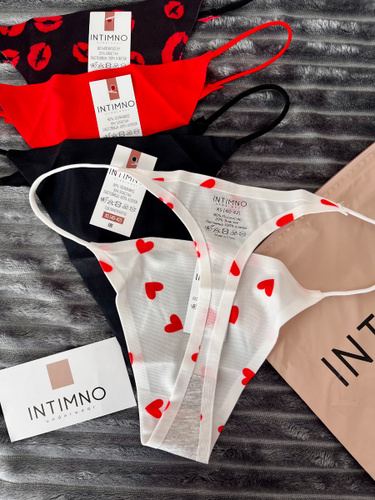 Комплект трусов Женский INTIMNO стринги Полиамид, Эластан черный, телесный, размер 44, 46 ...