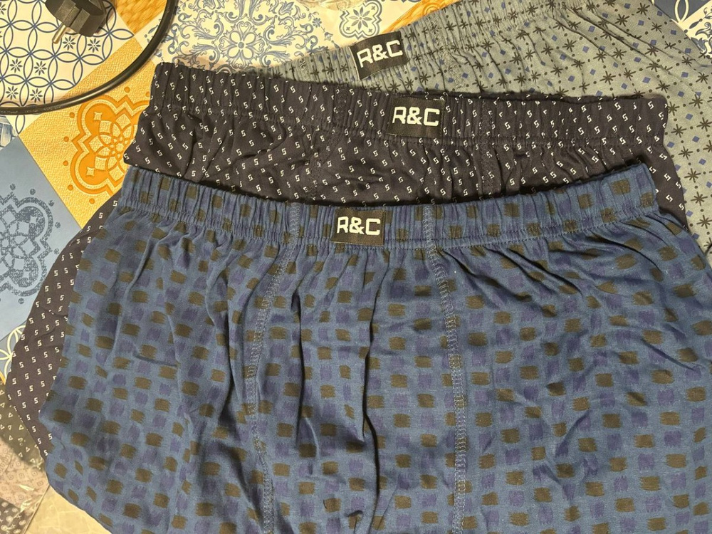 Комплект трусов Мужской RUSCOTTON Хлопок серый, синий, размер 52 Средняя Россия Повседневный ...