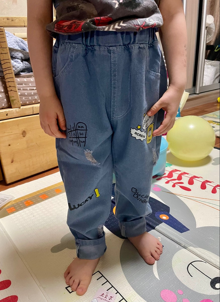 Джинсы Мальчики, Девочки BCATON ярко-синий Хлопок, размер 110 облегающий Средняя, рост 110 Китай ...