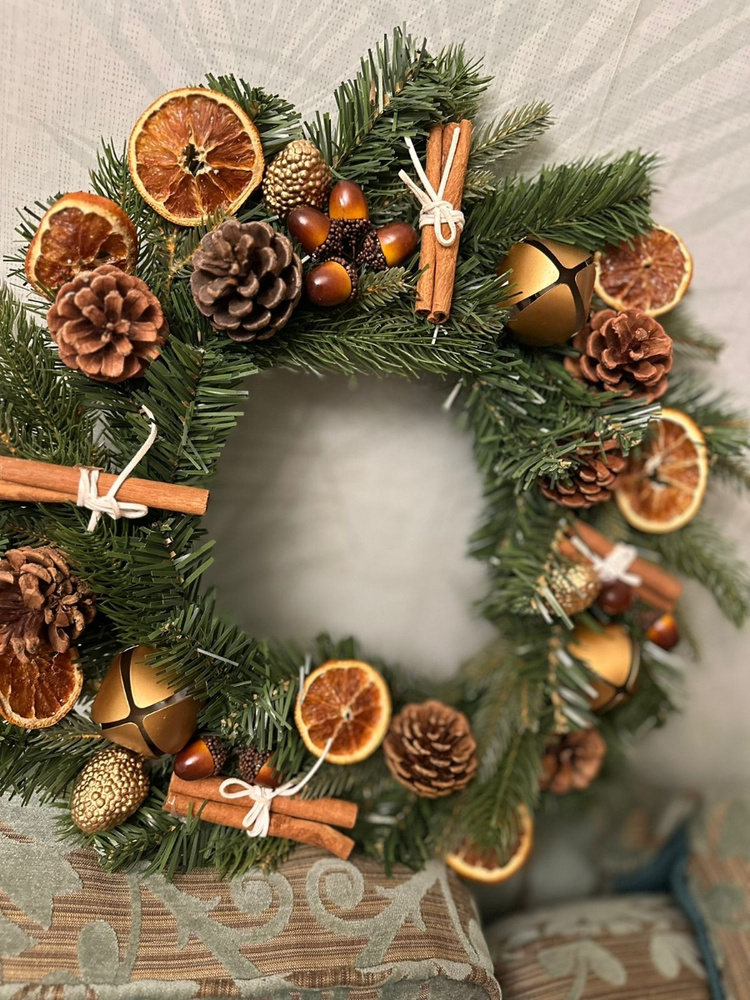 Венок новогодний на дверь, рождественский венок заснеженный 45 см ...