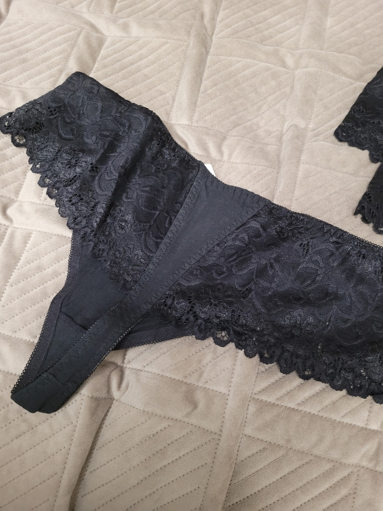 Комплект трусов Женский INTIMNO слипы Хлопок, Спандекс черный, размер 44, 46 Средняя Кружево ...
