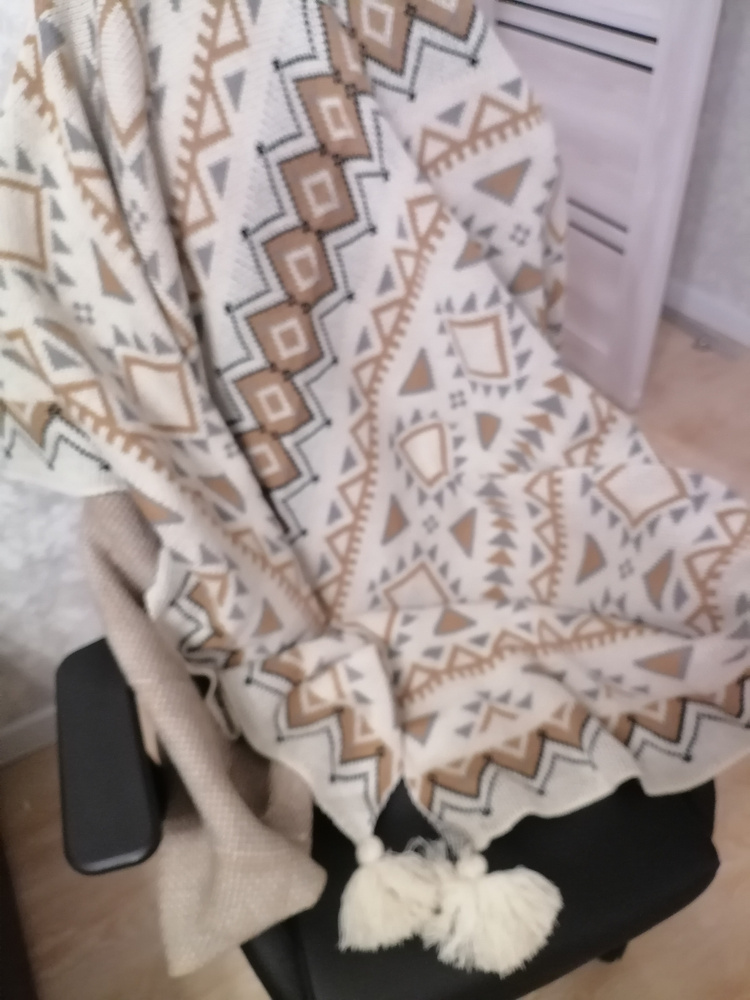 Плед вязаный на диван 130х180 с кисточками белый купить на OZON по ...