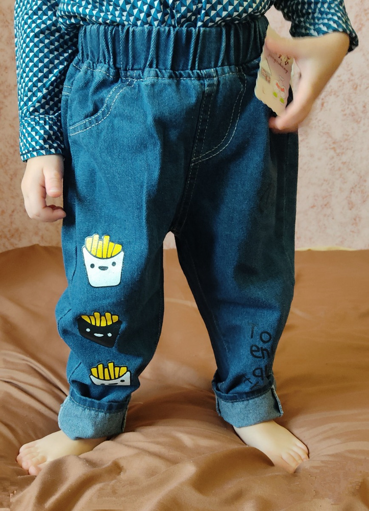 Джинсы Мальчики, Девочки BCATON ярко-синий Хлопок, размер 110 облегающий Средняя, рост 110 Китай ...