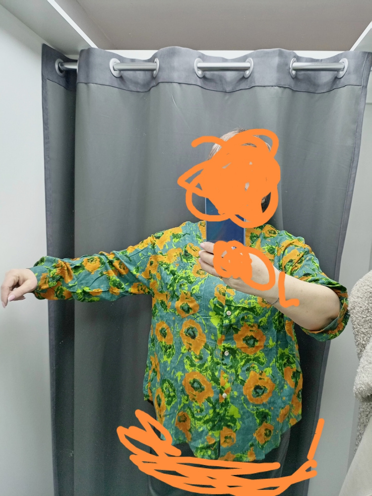 Рубашка Женский HELLO MODA! зеленый, коричневый Длинный Хлопок Абстракция, Разноцветный, размер ...