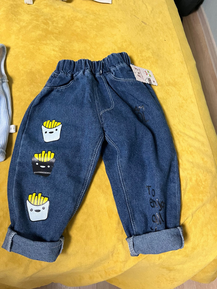 Джинсы Мальчики, Девочки BCATON ярко-синий Хлопок, размер 110 облегающий Средняя, рост 110 Китай ...