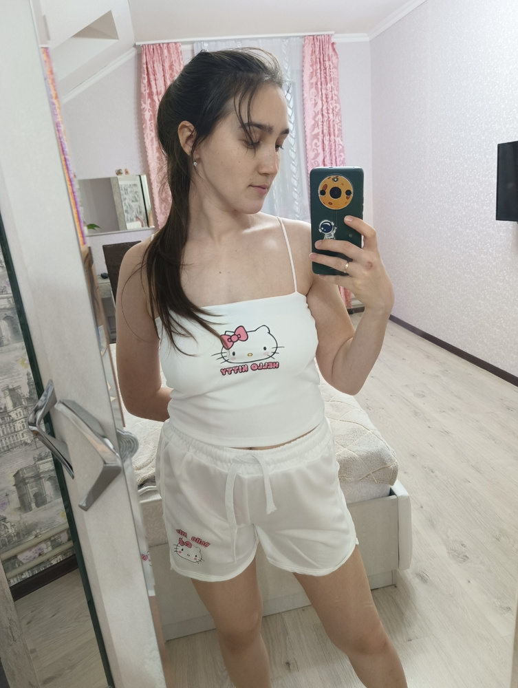 Комплект одежды Женский SYJWY Повседневный с шортами белый, размер 44 Лавсан Животные Погоны ...