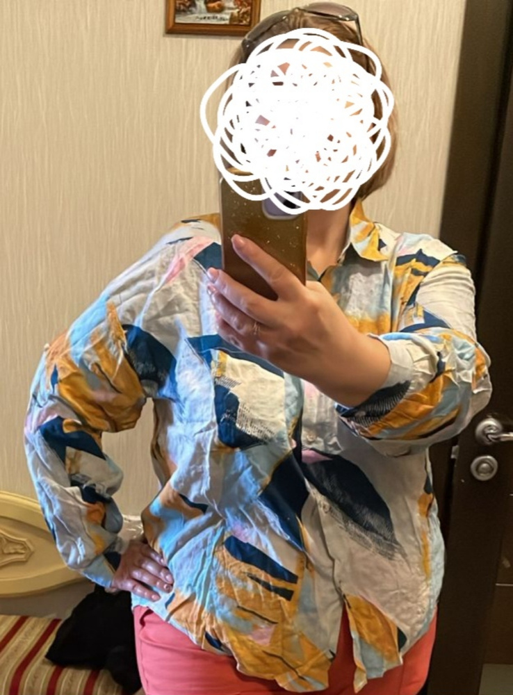 Рубашка Женский HELLO MODA! зеленый, коричневый Длинный Хлопок Абстракция, Разноцветный, размер ...