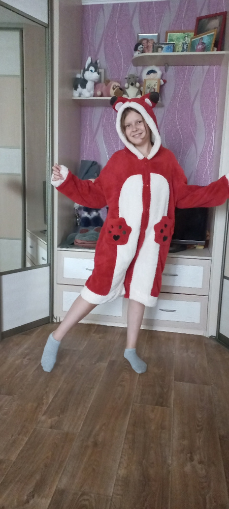 Пижама Женский SYJWY Корал-флис, размер 44 Орнамент желтый Длинный Китай Мех Без застежки ...