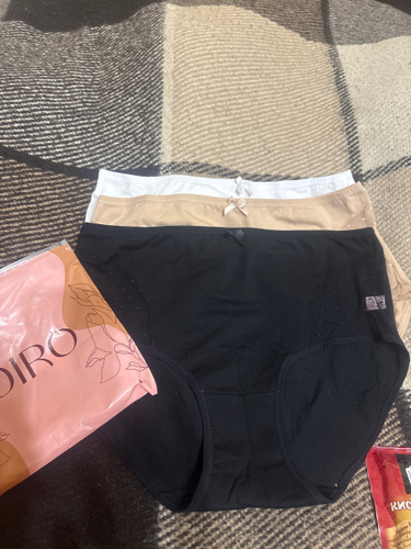 Комплект трусов Женский OIRO Хлопок, Лайкра белый матовый, фиолетовый, размер 44, 46 Высокая В ...