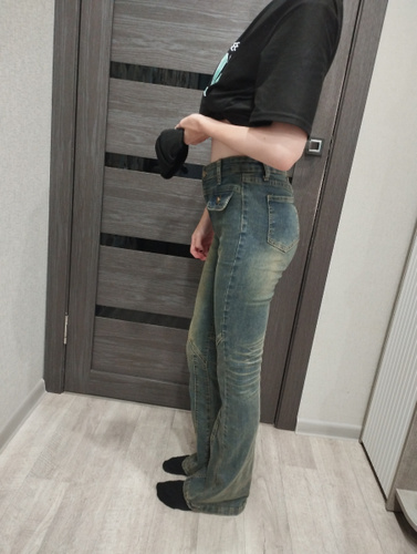 Джинсы Женский SYJWY средне-серый меланж облегающие Полиэстер FR, размер 44 А-силуэт Средняя ...