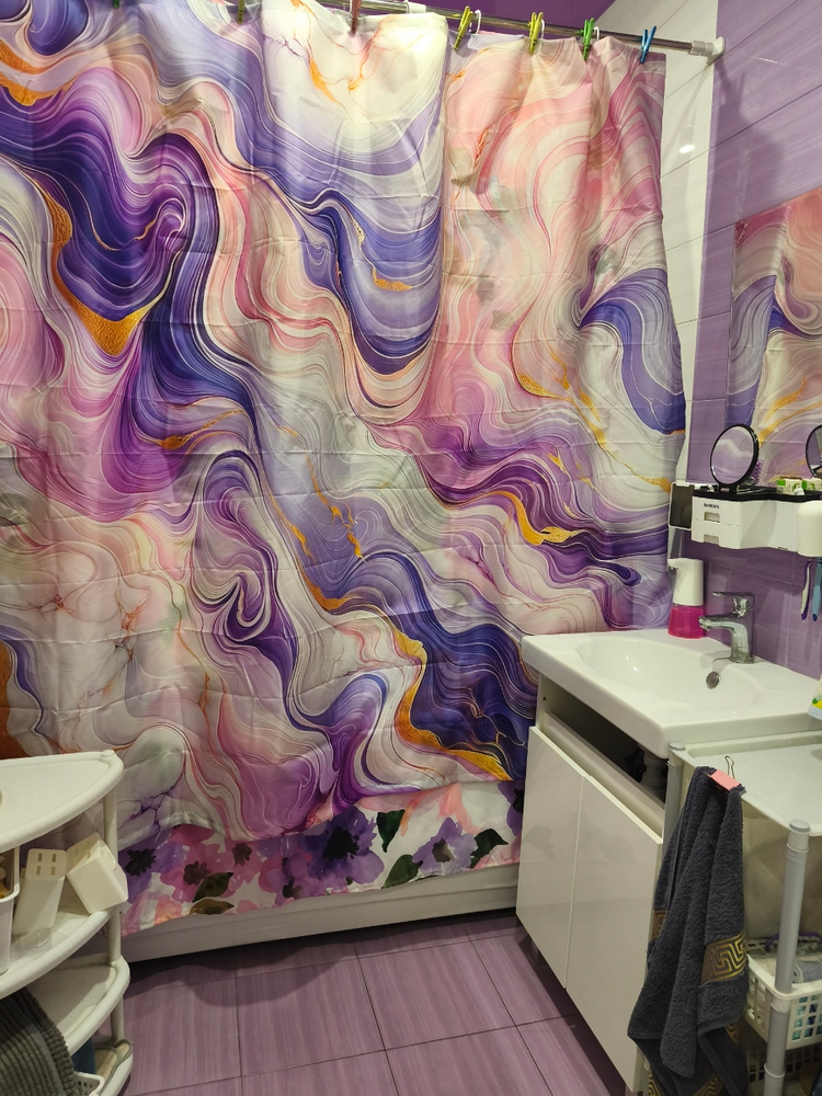 Штора для ванной 200x180 см JoyArty разводы, искусство, абстракция, кисть, мазки, картина, линии ...