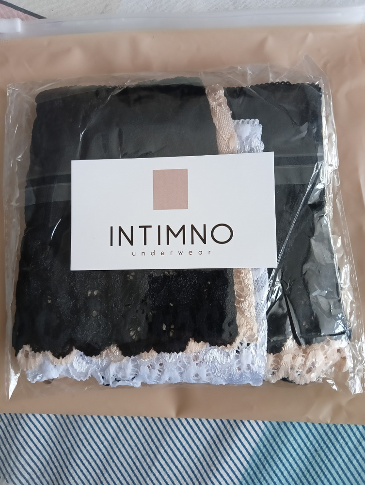 Комплект трусов Женский INTIMNO слипы Хлопок, Спандекс белый, размер 48, 50 Средняя Кружево ...