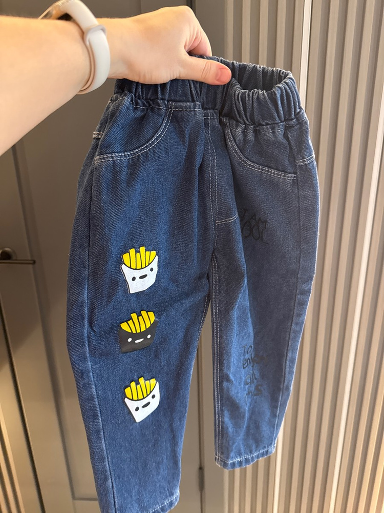 Джинсы Мальчики, Девочки BCATON ярко-синий Хлопок, размер 110 облегающий Средняя, рост 110 Китай ...