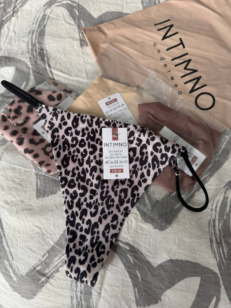 Комплект трусов Женский INTIMNO бикини, слипы Полиэстер, Эластан черный, розовый, размер 46, 48 ...