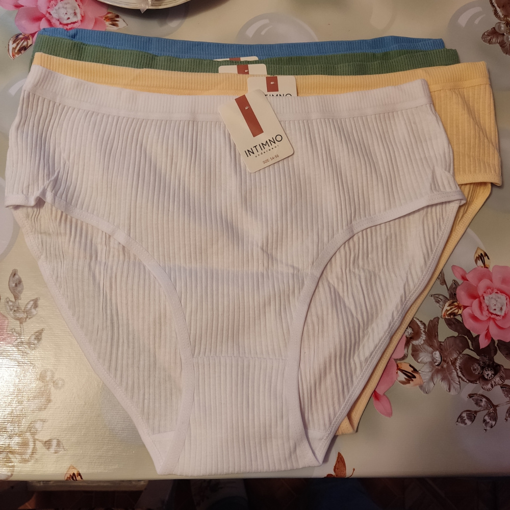 Комплект трусов Женский INTIMNO слипы Хлопок, Спандекс черный, серый, размер 48, 49 Средняя В ...