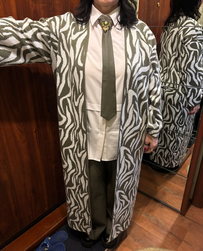 Кардиган Женский World of Estiya бежевый Пряжа, размер 54, 56 Пояс Пояс ...