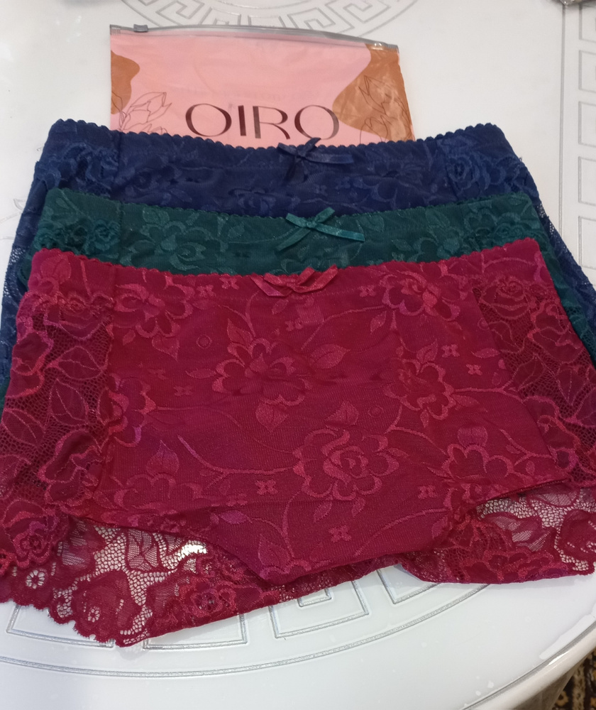 Комплект трусов Женский OIRO слипы Хлопок, Лайкра белый, бежевый, размер 48, 50 Средняя Китай ...