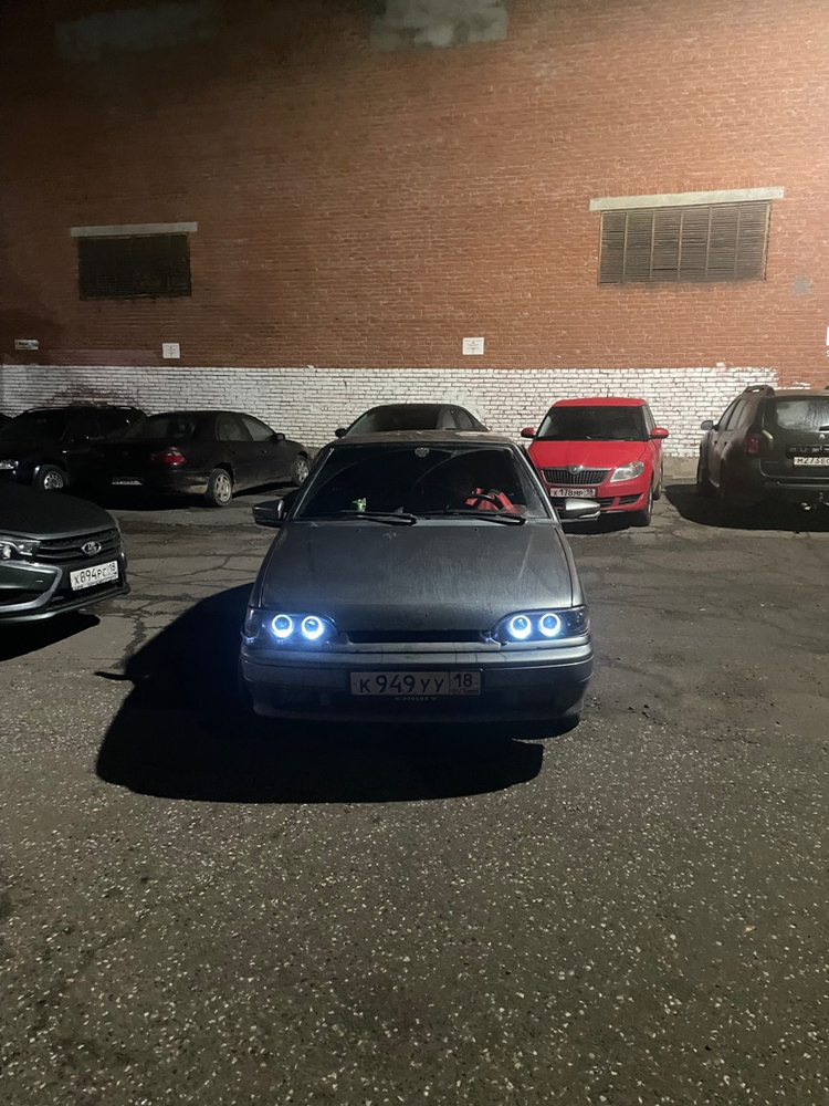 Фары линзованные (prosport), ангельские глазки, черная маска ВАЗ 2113 ...