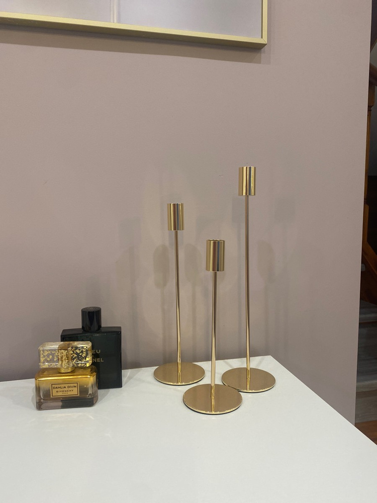 Подсвечники металлические, золотые на ножке для декора / Набор для ...