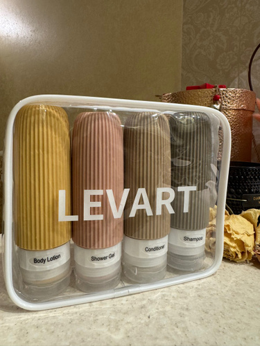 Дорожный набор флаконов для косметических средств в путешествие 90 мл 4 шт LEVART/ Силиконовые ...