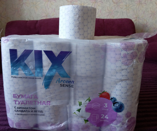 Туалетная бумага KIX Aroma Sense, Сандал и ягоды, 3 слоя, 24 рулона ...