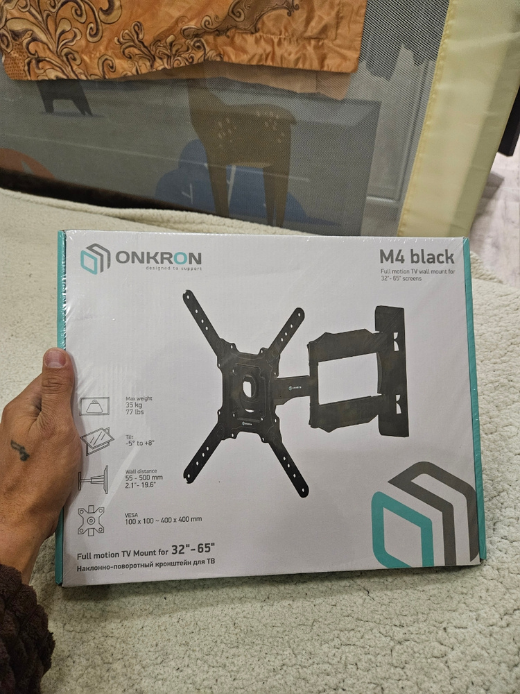 ONKRON кронштейн для телевизора настенный 32-65 дюймов наклонно-поворотный, M4 черный ...