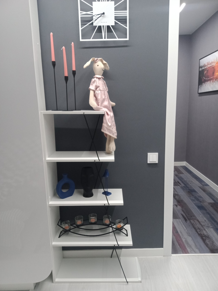 Стеллаж 65/25/130_ЛДСП Белый / Скобы Белый матовый, 65х25х130 см ...