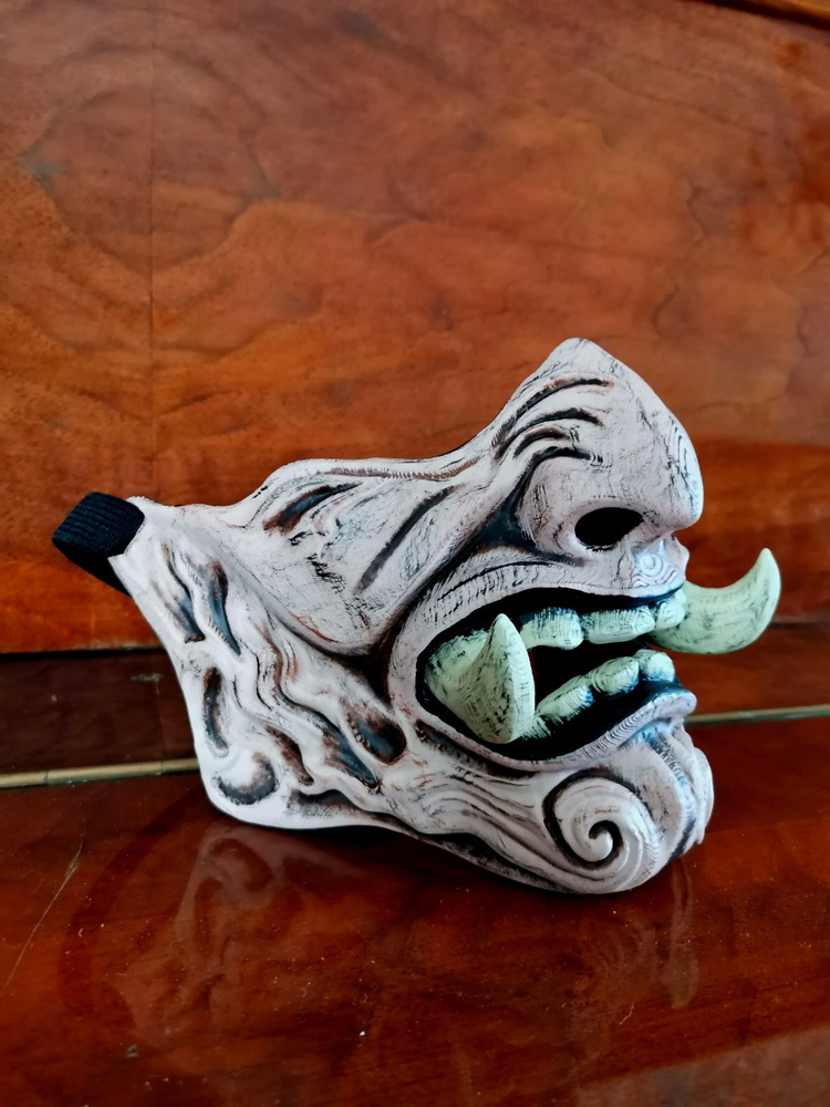 Маска японского Демона они (Oni) с клыками / Полумаска самурая на лицо ...