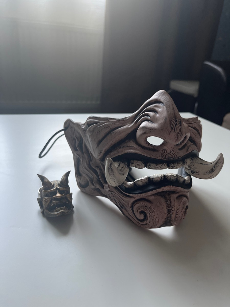 Маска японского Демона они (Oni) с клыками / Полумаска самурая на лицо ...