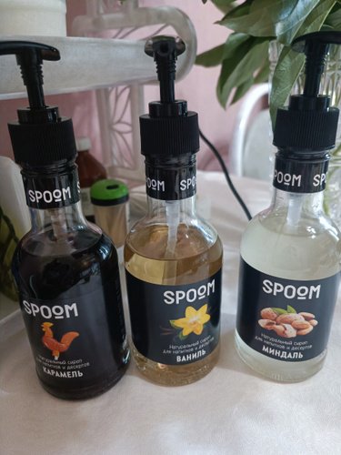 Набор сиропов Spoom для кофе Ваниль, Карамель, Миндаль в фирменной упаковке (3 шт по 330 г / 250 ...